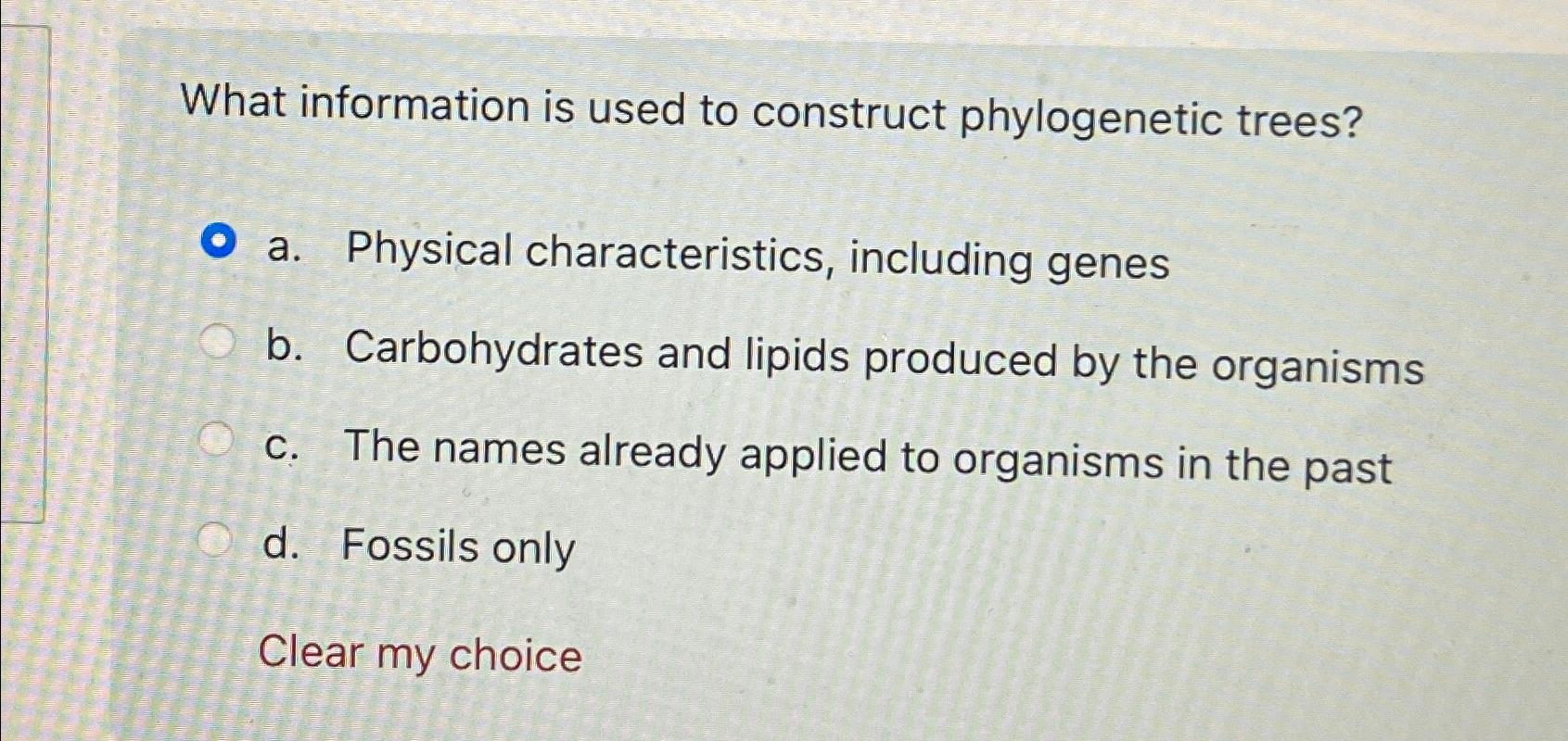 Solved What information is used to construct phylogenetic | Chegg.com
