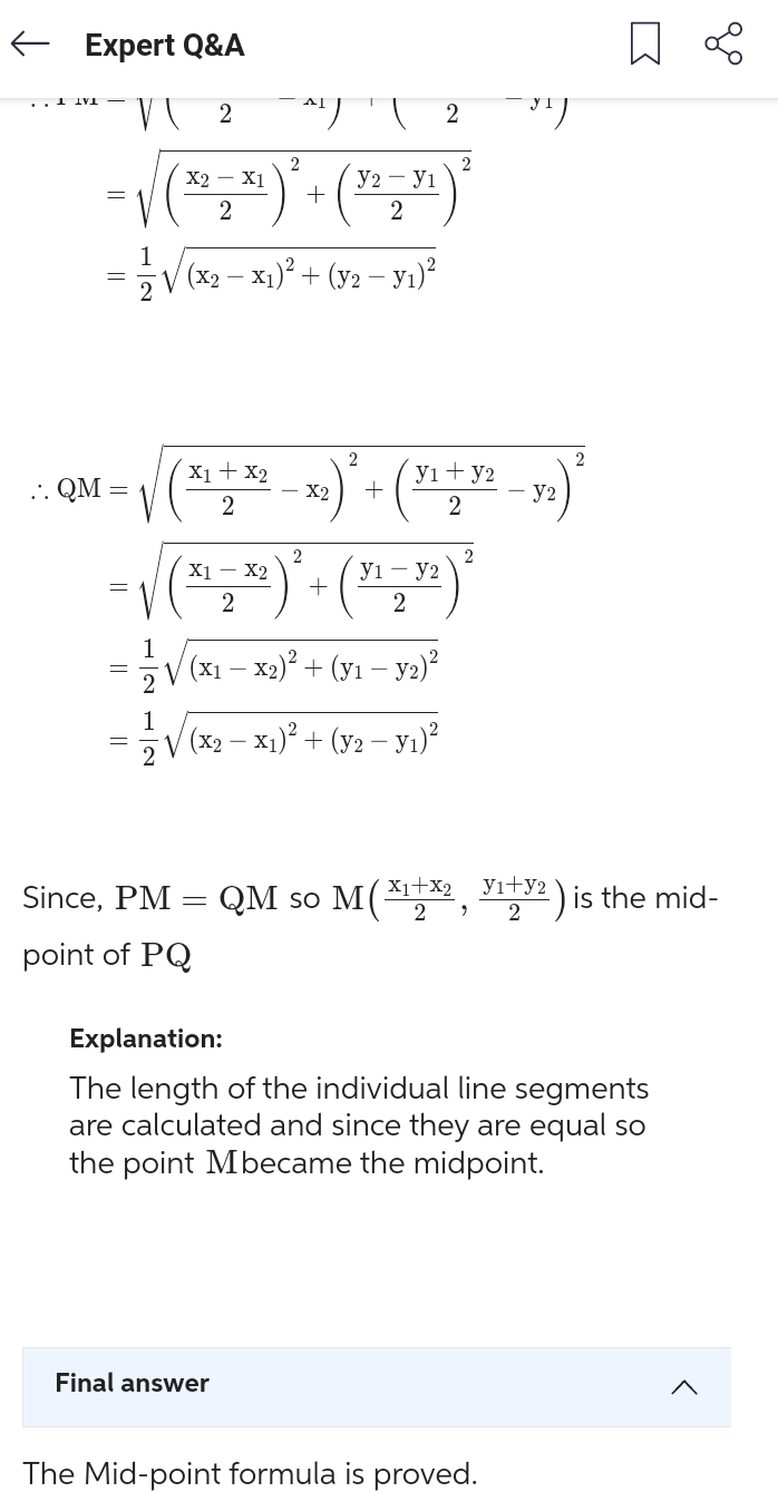 Solved What is the proof of the Midpoint formula? I know | Chegg.com