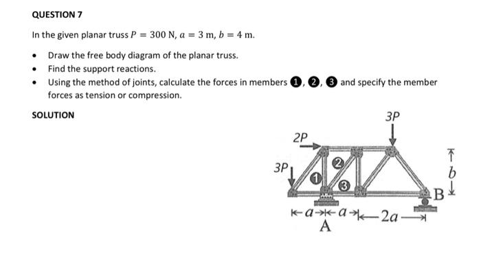 Solved In the given planar truss P=300 N,a=3 m,b=4 m. - Draw | Chegg.com