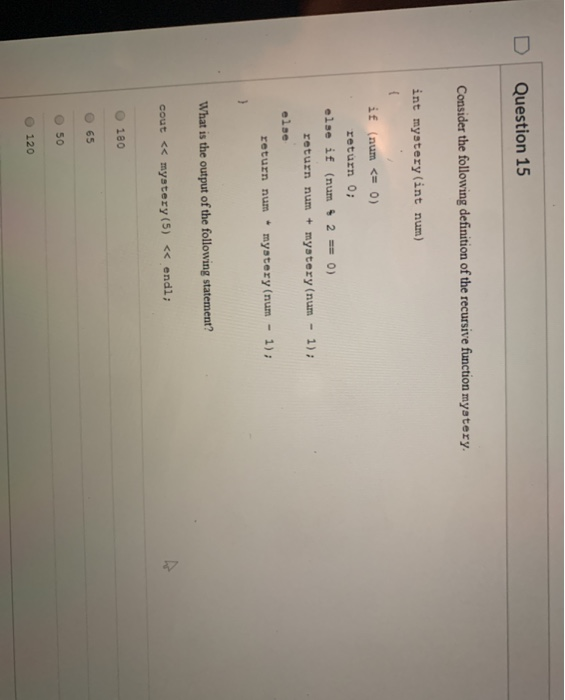 Solved Question 15 Consider the following definition of the | Chegg.com
