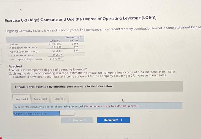 Solved Exercise 6-9 (Algo) Compute and Use the Degree of | Chegg.com