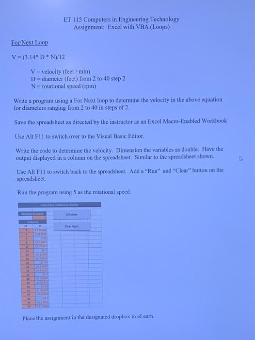 Solved Use Mircosoft Excel With Vba Loops To Write A