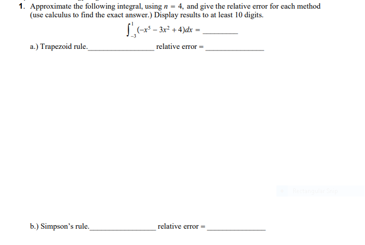 Approximate the following integral, using n=4, ﻿and | Chegg.com