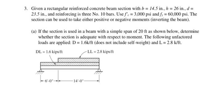 Solved Given a rectangular reinforced concrete beam section | Chegg.com