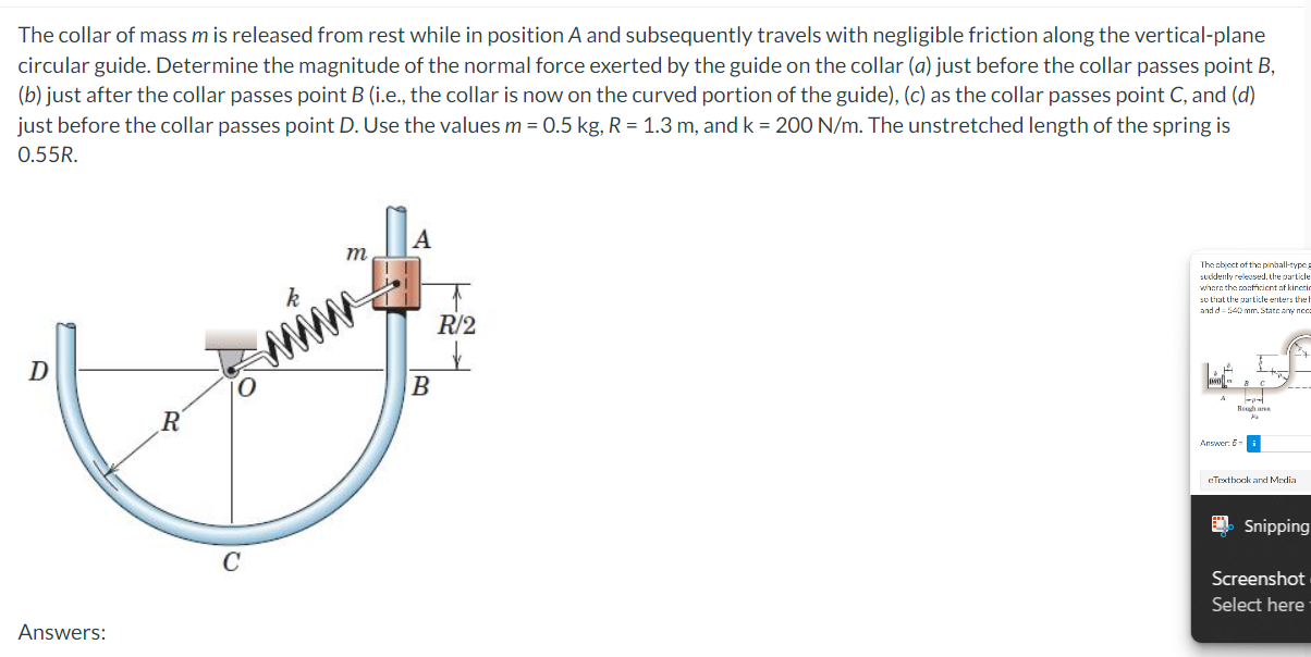 Solved The collar of mass m ﻿is released from rest while in | Chegg.com
