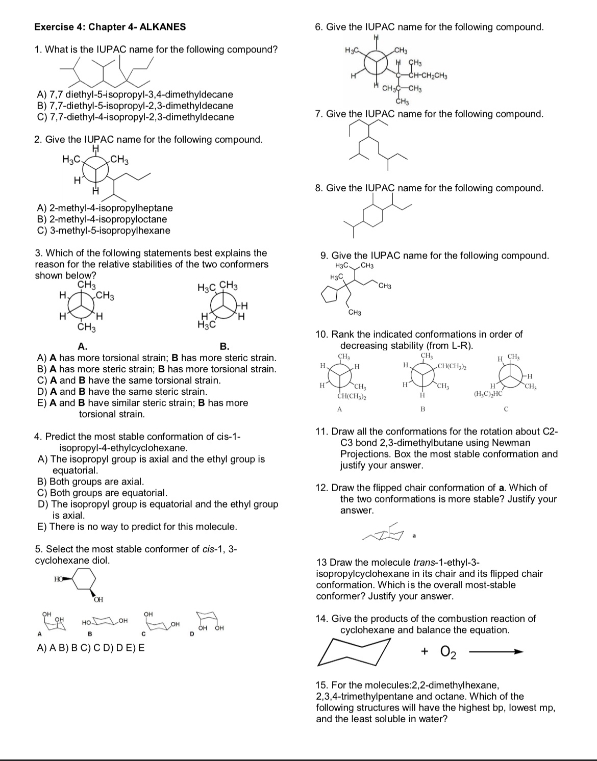 Solved Exercise 4: Chapter 4- ﻿ALKANESWhat is the II IPAC. | Chegg.com