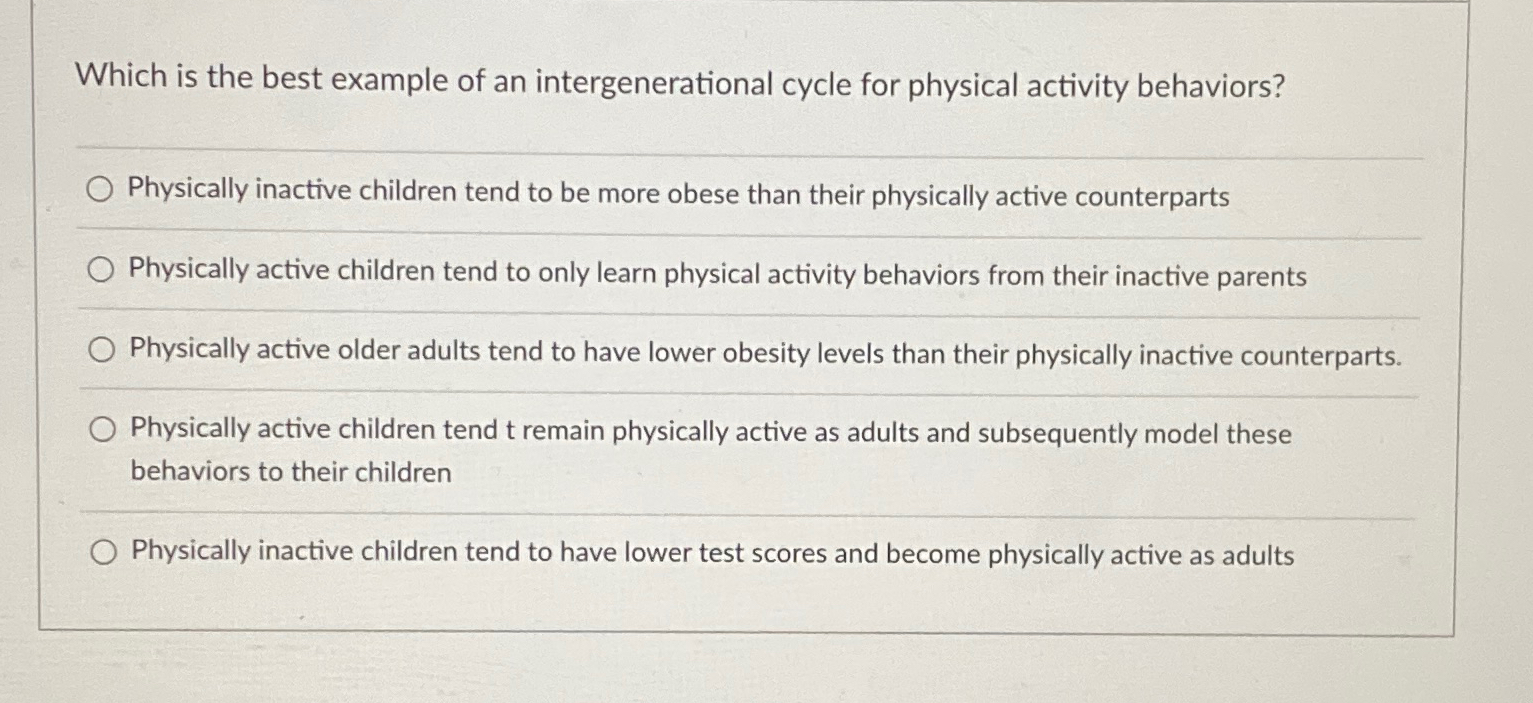 Solved Which is the best example of an intergenerational | Chegg.com