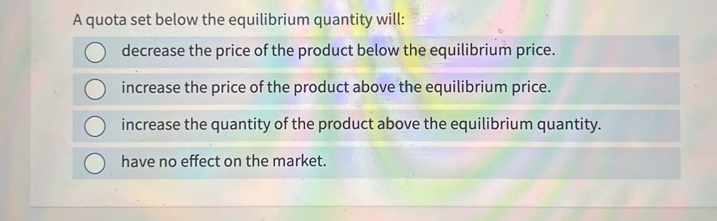 Solved A quota set below the equilibrium quantity | Chegg.com