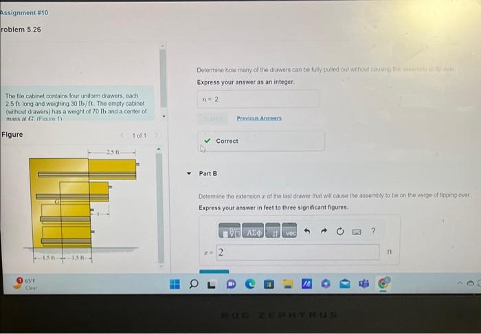 Solved determine the extention x of the last drawer that | Chegg.com