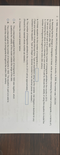 Solved In 1950, ﻿there were 244,410 ﻿immigrants admitted to | Chegg.com