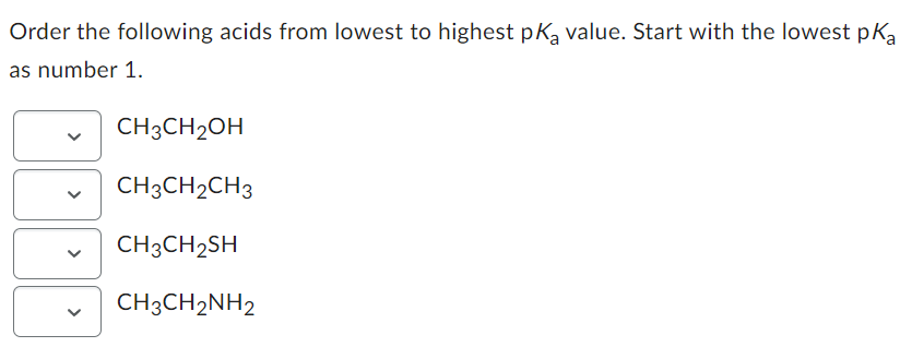 Solved Order the following acids from lowest to highest pKa | Chegg.com