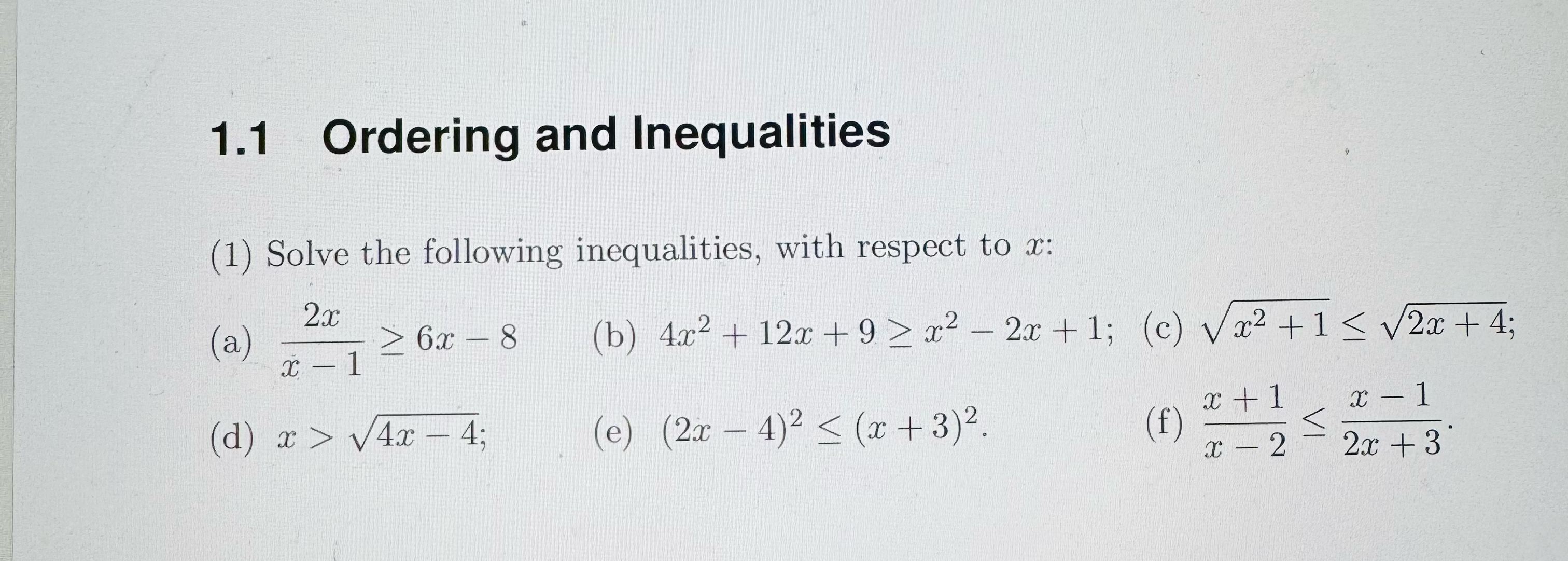 Solved 1.1 ﻿Ordering and Inequalities(1) ﻿Solve the | Chegg.com