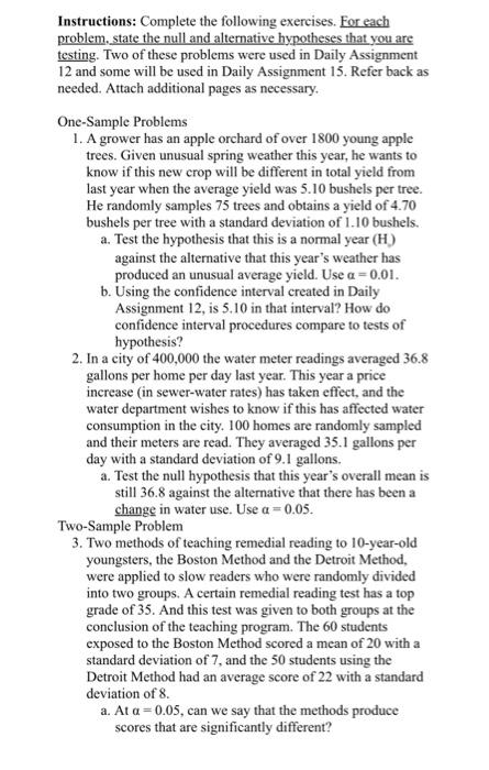 Solved Instructions: Complete the following exercises. For | Chegg.com