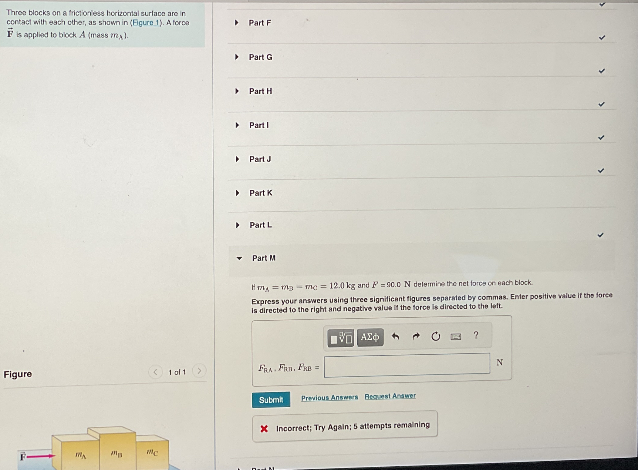 Solved Three blocks on a frictionless horizontal surface are | Chegg.com