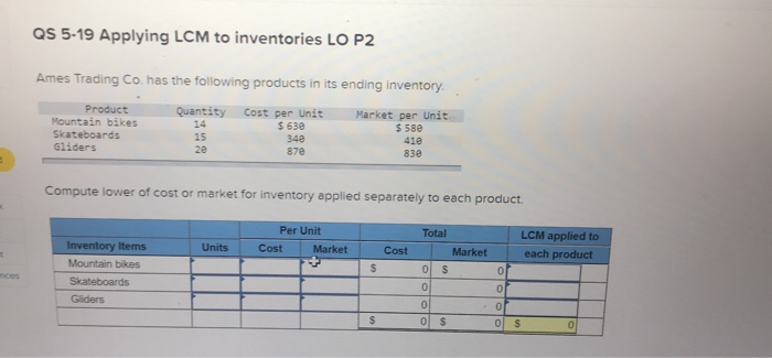 Solved QS 5-19 Applying LCM to inventories LO P2 Ames | Chegg.com