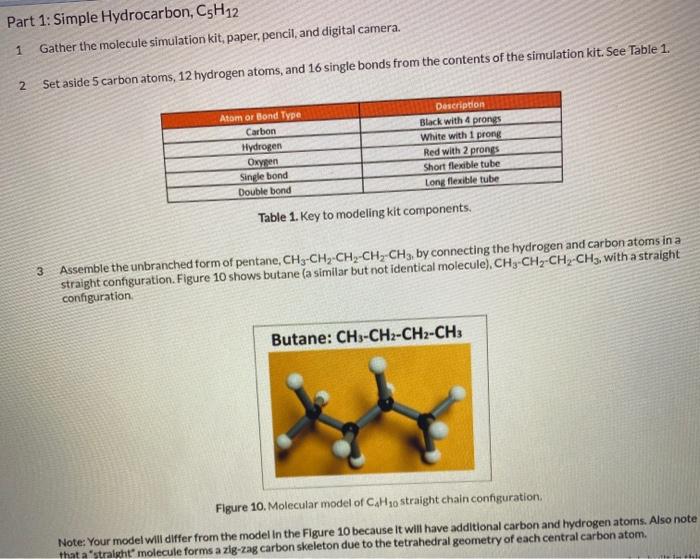 Part 1: Simple Hydrocarbon, C5H12 Gather the molecule | Chegg.com