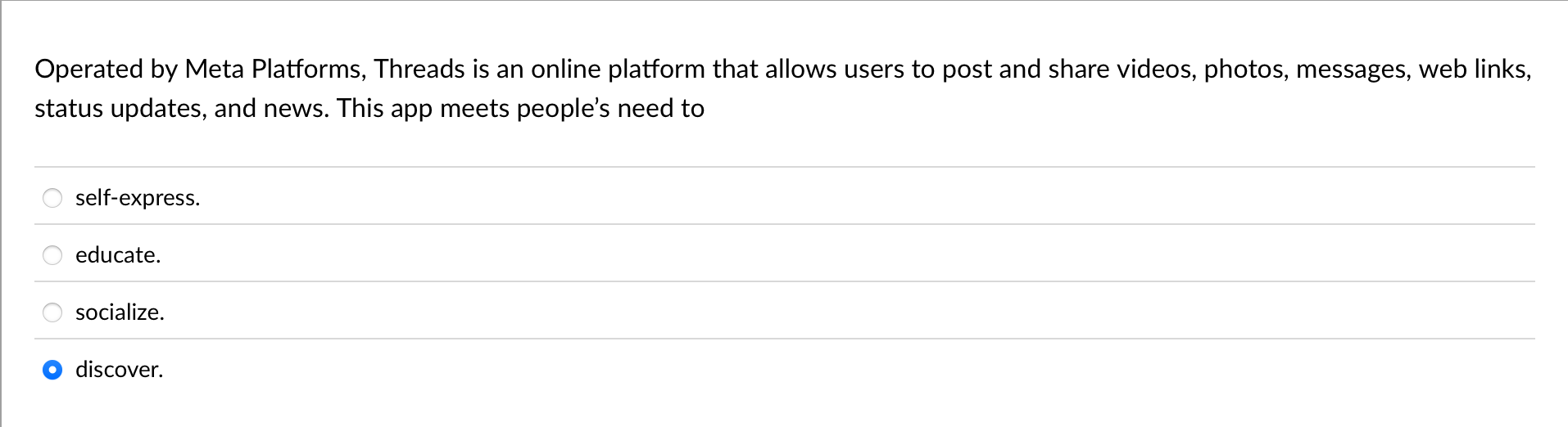 Solved Operated by Meta Platforms, Threads is an online | Chegg.com
