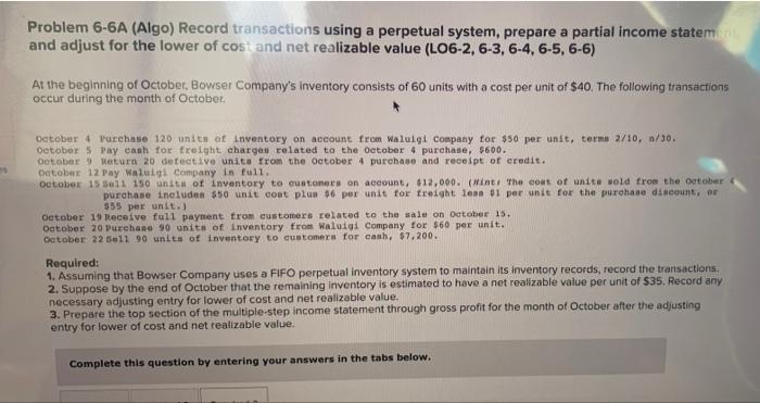 Solved Problem 6-6A (Algo) Record transactions using a | Chegg.com