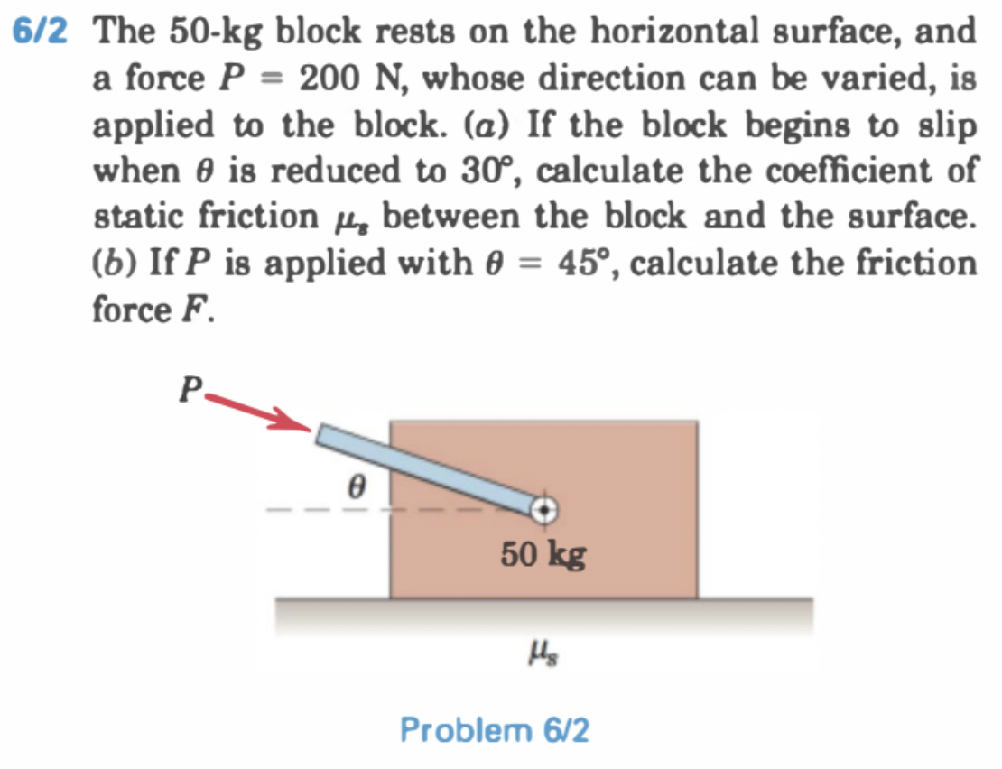 Solved 62 ﻿The 50-kg ﻿block rests on ﻿the horizontal | Chegg.com