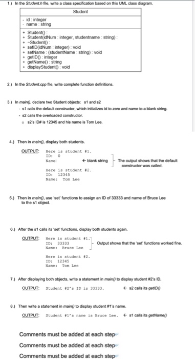 Solved 1.) In the Student.h file, write a class | Chegg.com