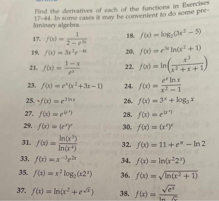 Solved Find the derivatives of each of the functions in | Chegg.com