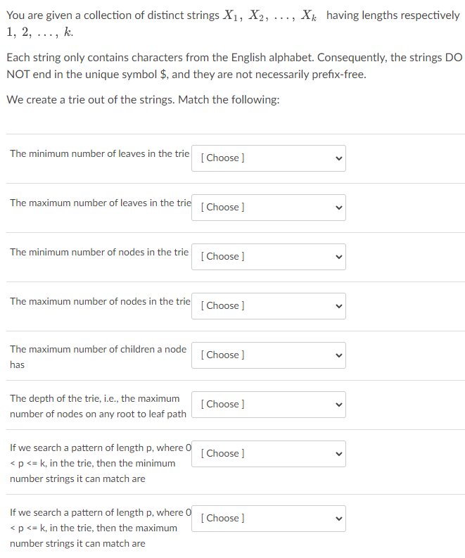 Solved the answer choices for each | Chegg.com