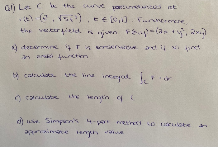 Solved 1 Q1) Let C be the curve parameterized at (t)=CE, | Chegg.com