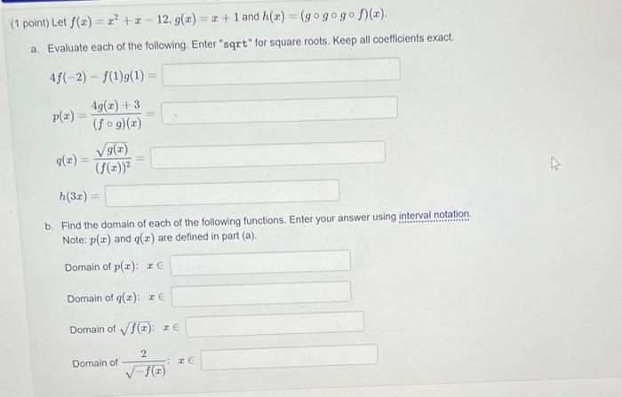 Solved sint) Let f(x)=x2+x−12,g(x)=x+1 and | Chegg.com