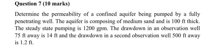 Solved Question 7 (10 marks) Determine the permeability of a | Chegg.com
