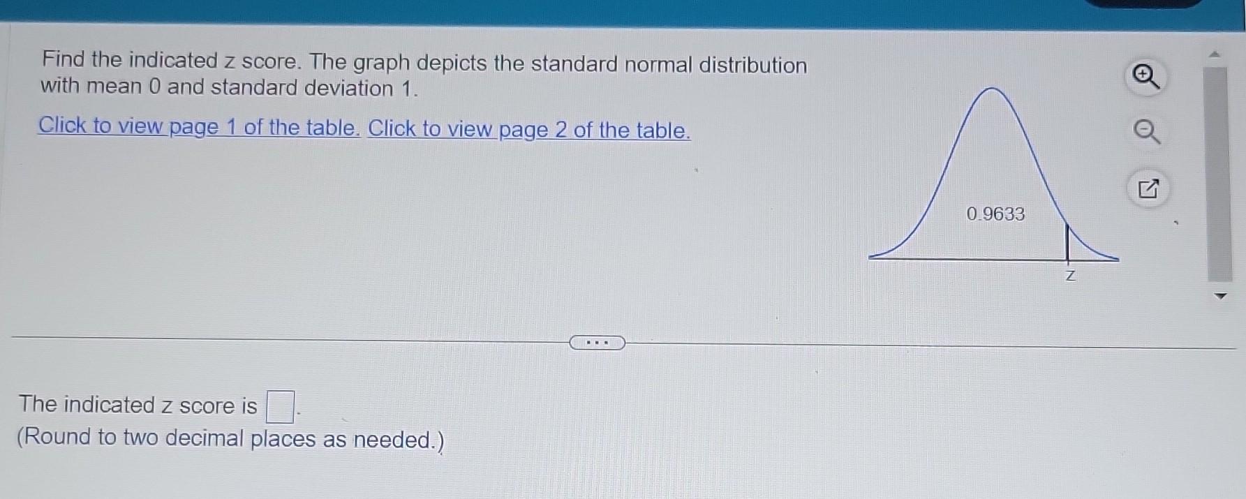Solved Find the indicated z score. The graph depicts the | Chegg.com