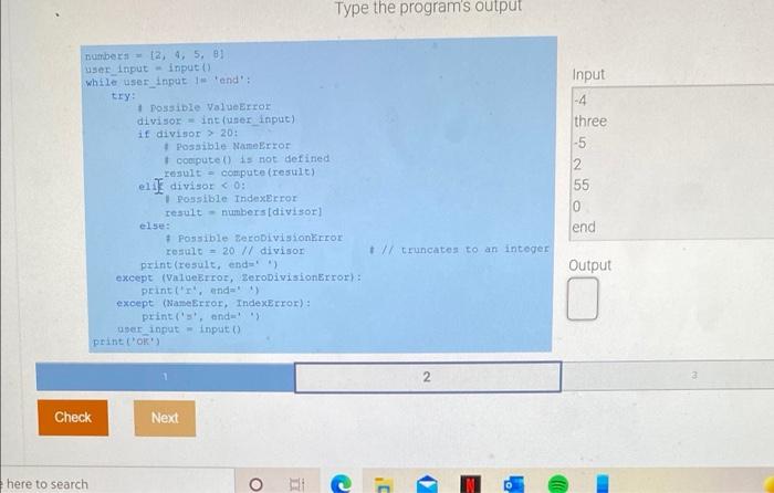 Solved Type the program's output number 12, 4, 5, 81 user | Chegg.com