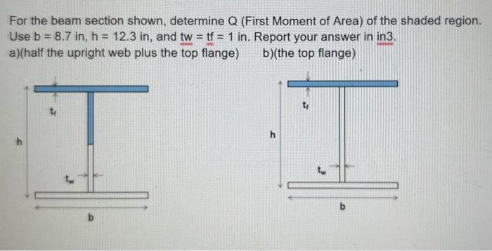 Solved For the beam section shown, determine Q (First Moment | Chegg.com