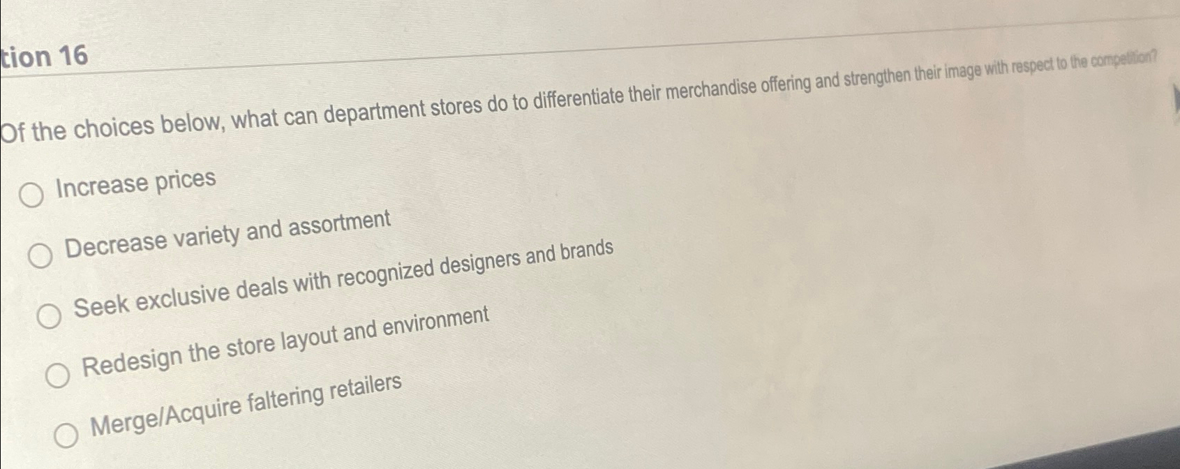Solved Of the choices below, what can department stores do | Chegg.com