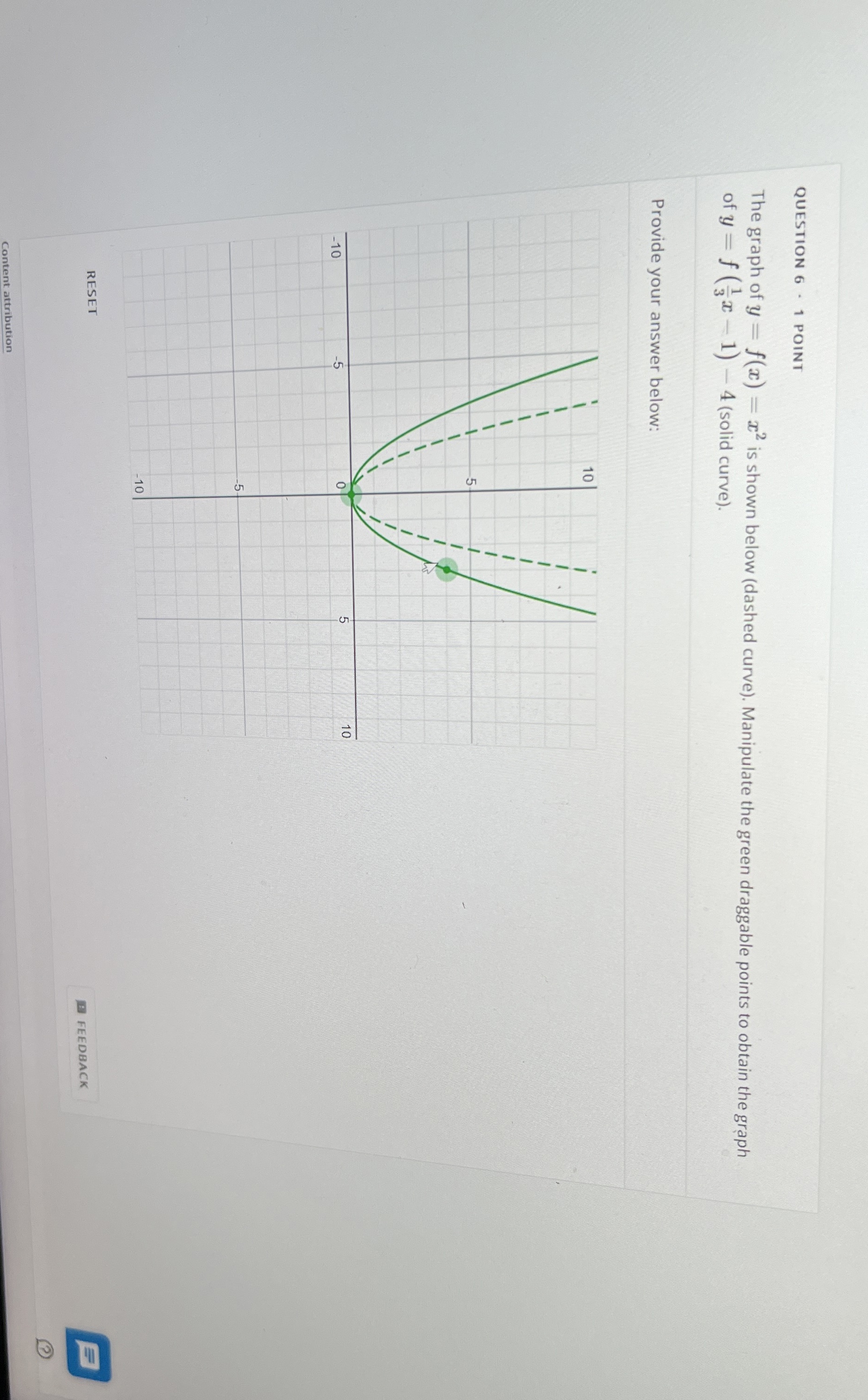 Solved QUESTION 6 - 1 ﻿POINTThe graph of y=f(x)=x2 ﻿is shown | Chegg.com