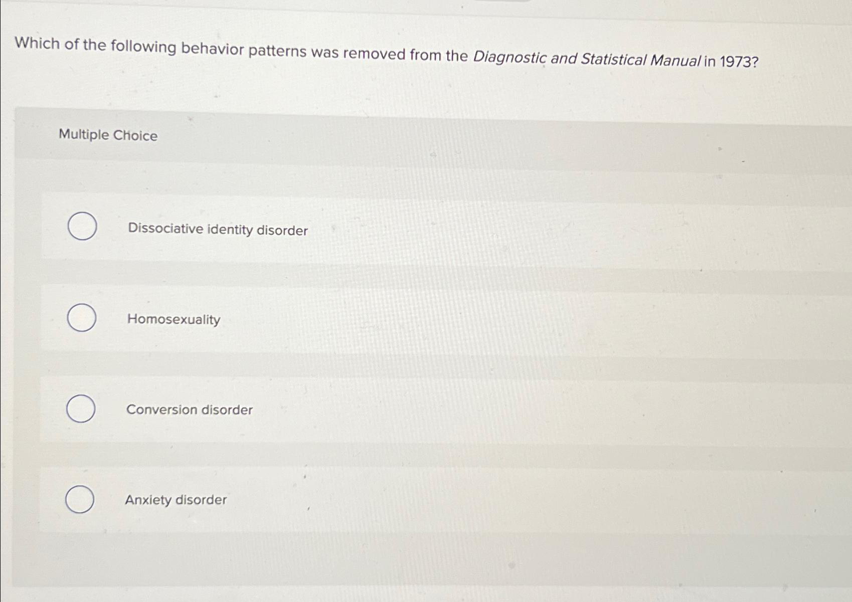 Solved Which of the following behavior patterns was removed | Chegg.com