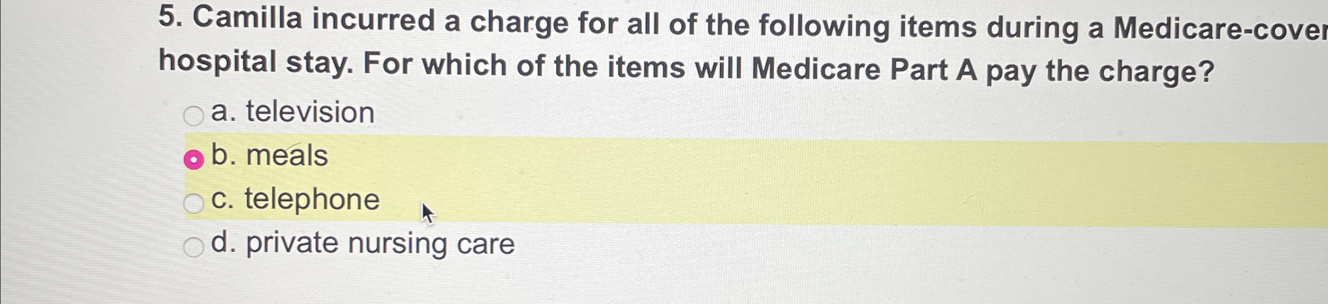 Solved Camilla incurred a charge for all of the following | Chegg.com