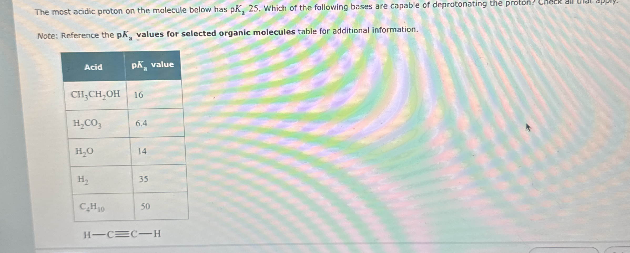 Solved The most acidic proton on the molecule below has | Chegg.com