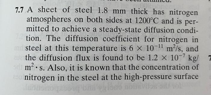 Solved 7.7 A sheet of steel 1.8 mm thick has nitrogen | Chegg.com