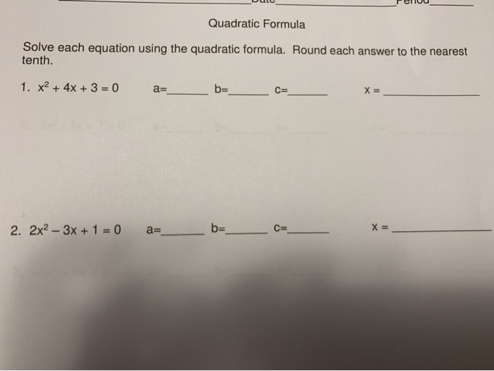 Solved Quadratic Formula Solve each equation using the | Chegg.com