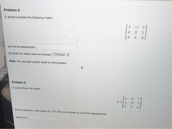 Solved Problem 5. (1 point) Consider the following matrix [3 | Chegg.com