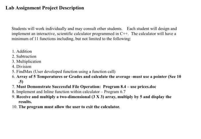 Solved Lab Assignment Project Description Students will work | Chegg.com
