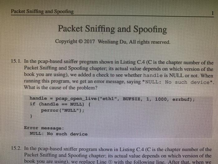 Solved Packet Sniffing and Spoofing Packet Sniffing and | Chegg.com