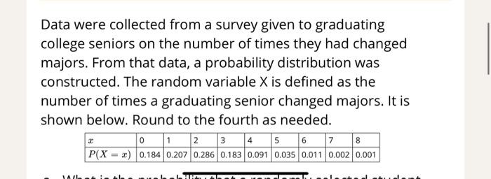 Solved Data Were Collected From A Survey Given To Graduating