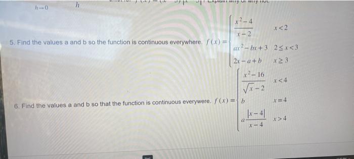 Solved 5. Find the values a and b so the function is | Chegg.com