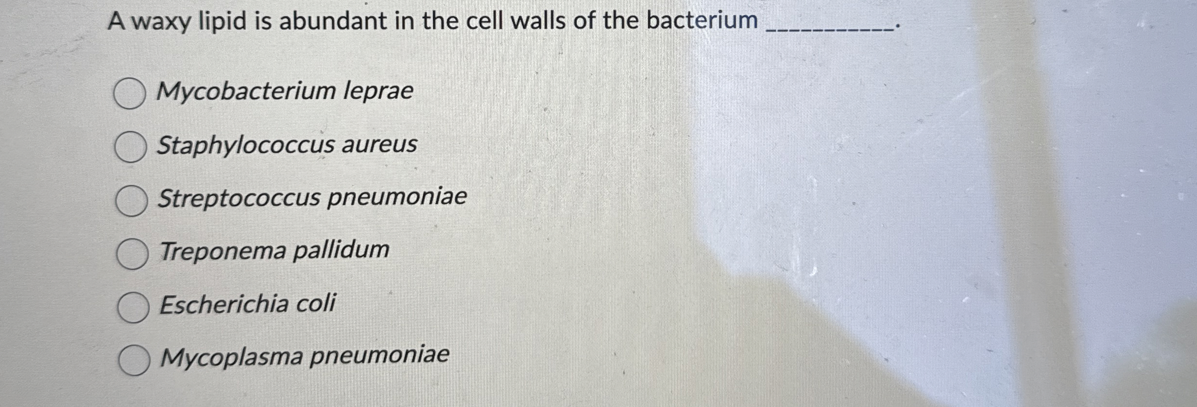 Solved A waxy lipid is abundant in the cell walls of the | Chegg.com