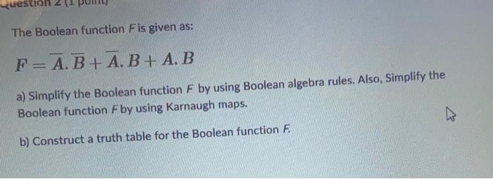 Solved The Karnaugh map is given as: a) Find the simplest | Chegg.com
