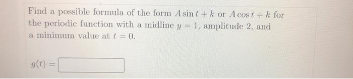 Solved Find a possible formula of the form A sint + k or A | Chegg.com