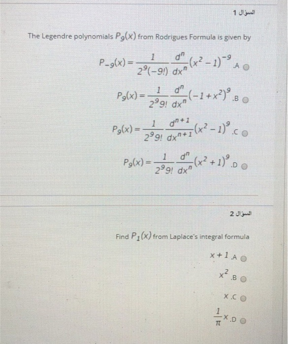 Solved 1 dll The Legendre polynomials Po(x) from Rodrigues | Chegg.com