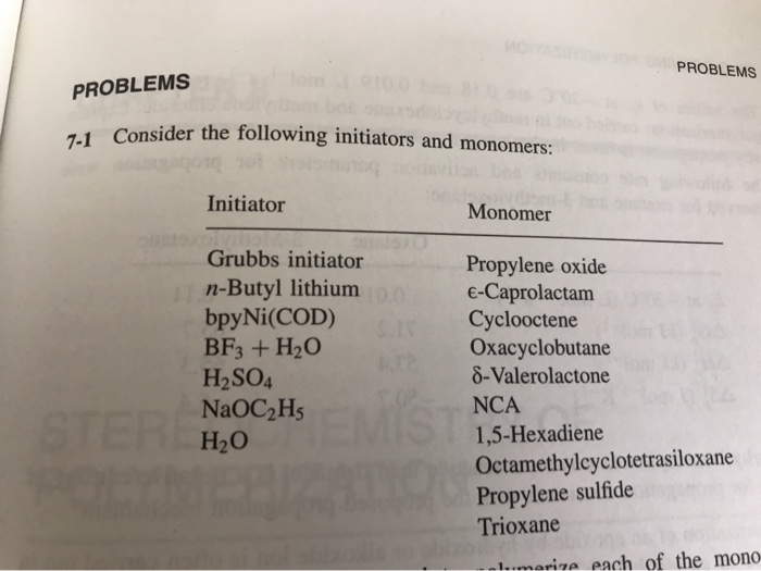 Solved PROBLEMS PROBLEMS Consider the following initiators | Chegg.com