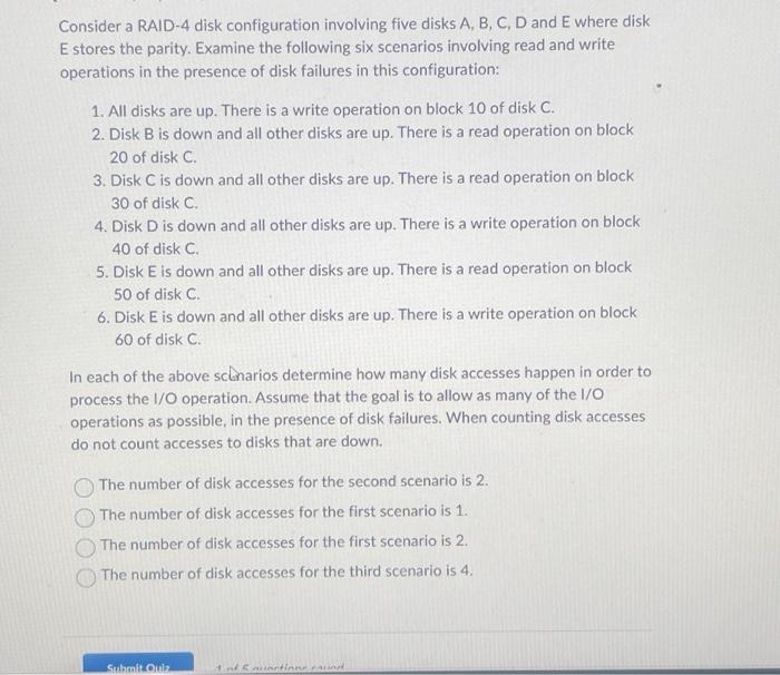 Solved Consider a RAID-4 disk configuration involving five | Chegg.com